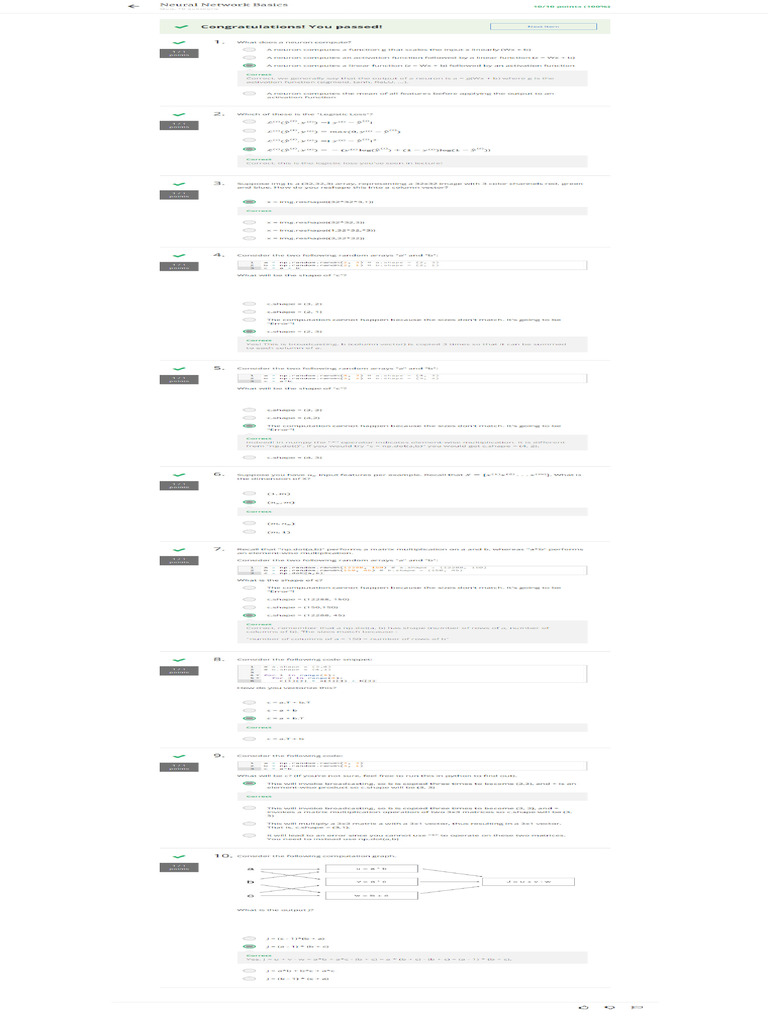 Week 2 Quiz - Neural Network Basics | PDF