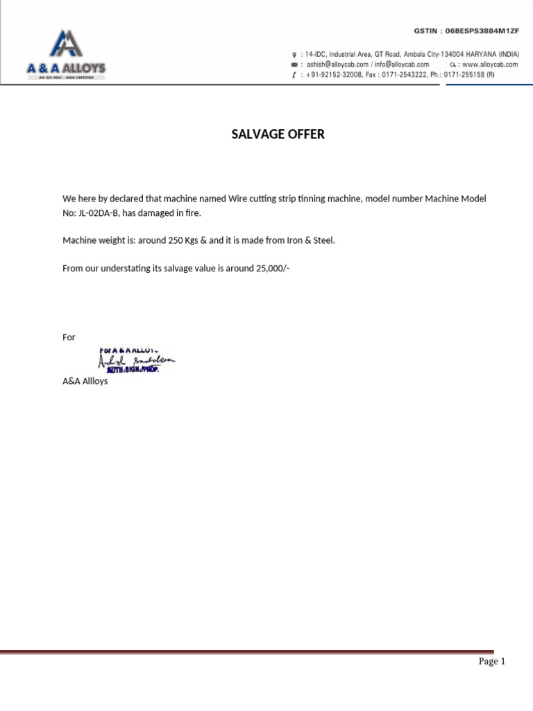 Salvage Report | PDF