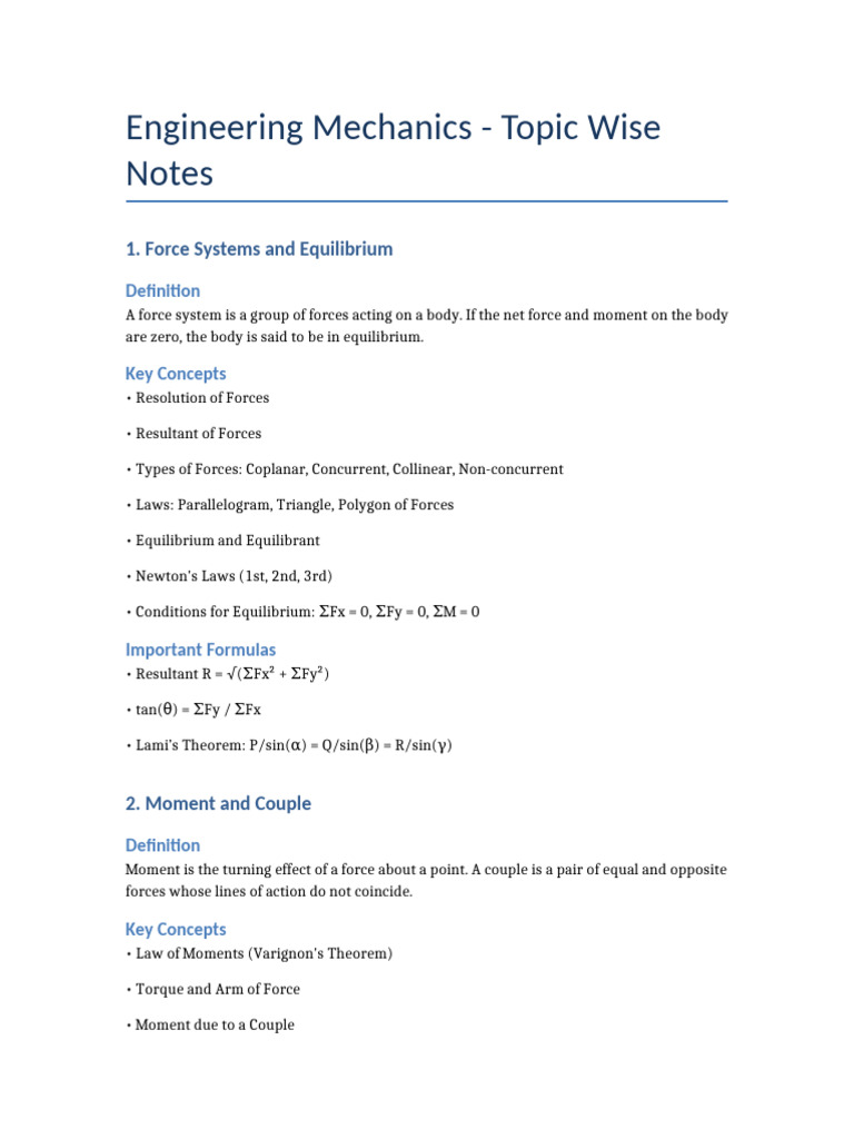 Engineering Mechanics Notes Pdf