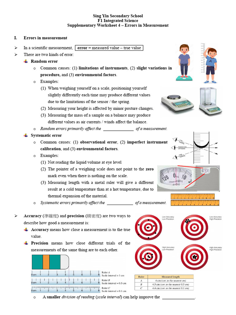 F1 WS 4 - Errors in Measurement | PDF | Observational Error | Weighing ...