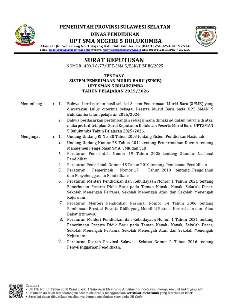 SK Lulus SPMB 2025 | PDF