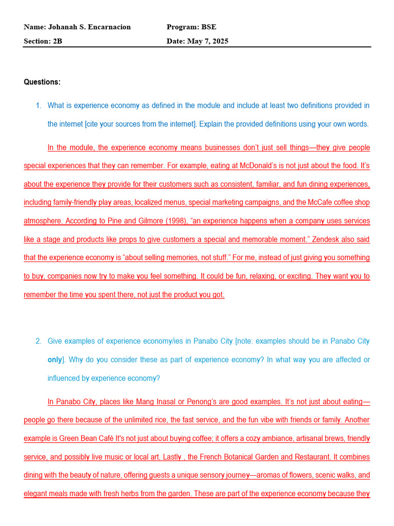 Encarnacion, Johanah (BSENTREP 2B) | PDF | Restaurants