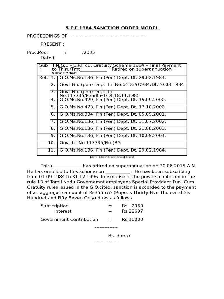 SPF 1984 Sanction Order Model | PDF