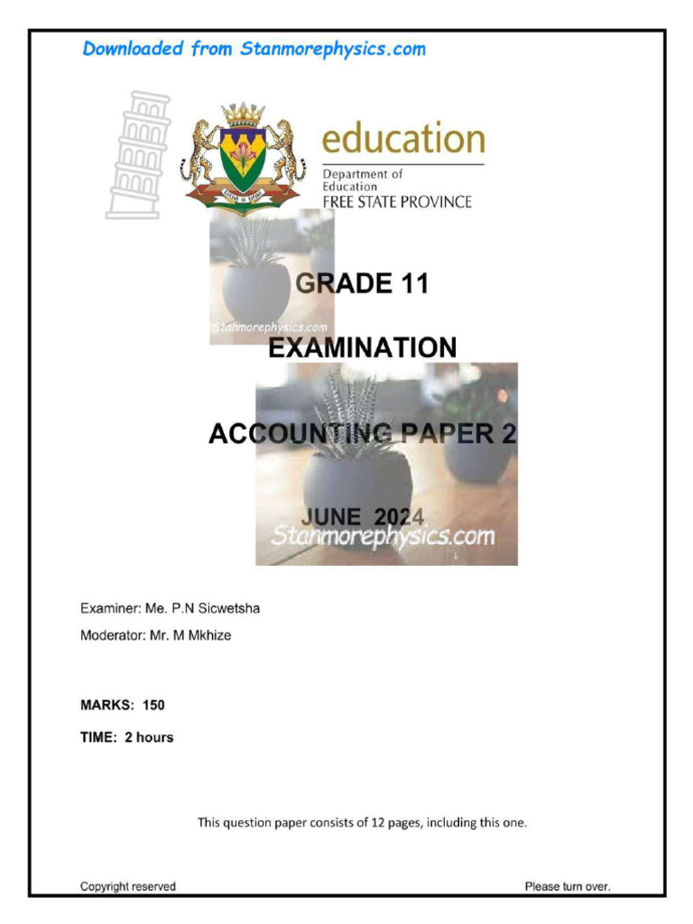 FS Accounting Grade 11 June 2024 P2 and Memo | PDF