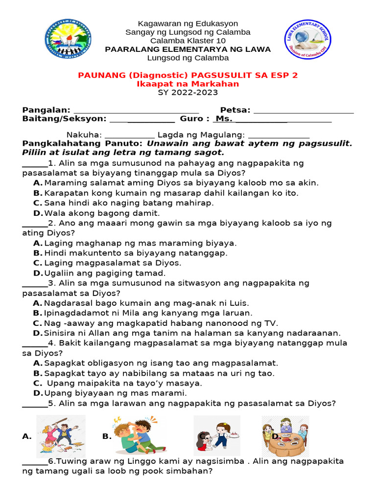 Diagnostic Test in Esp | PDF