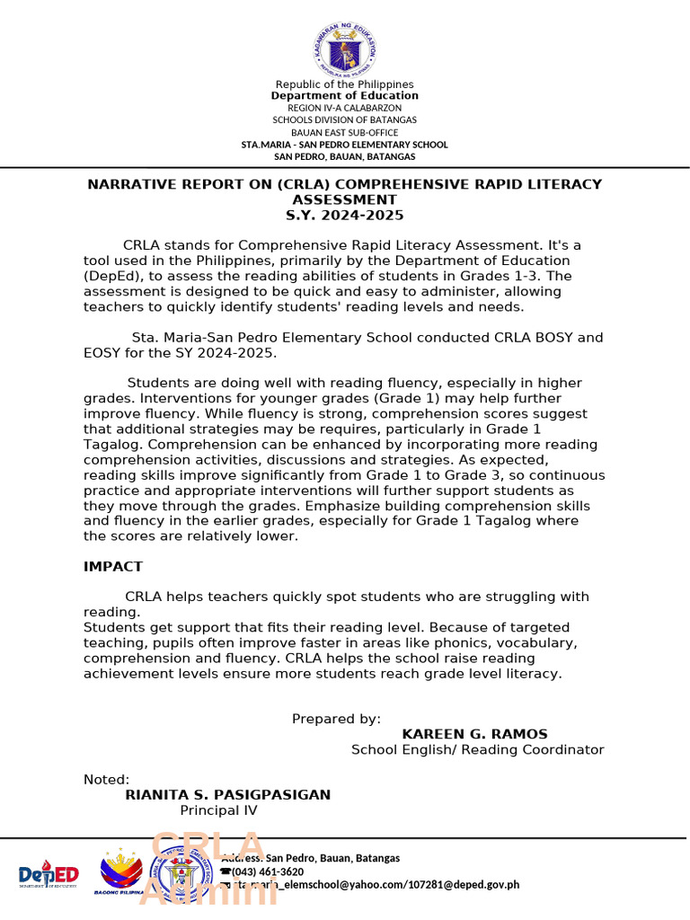 PICTURES Documentation For CRLA | PDF | Reading Comprehension | Writing