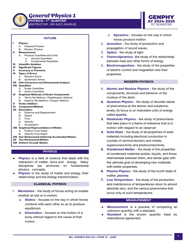 General Physics 1: Genphy | PDF | Velocity | Acceleration