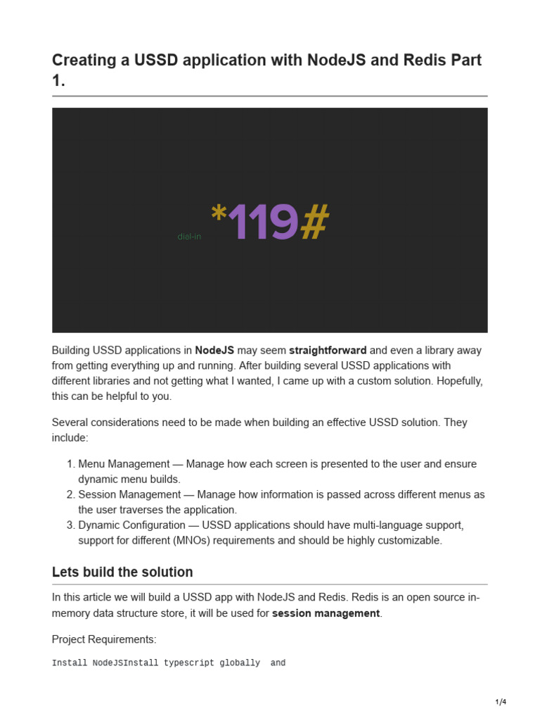 Creating A USSD Application With NodeJS and Redis Part 1 | PDF | Menu (Computing) | System Software
