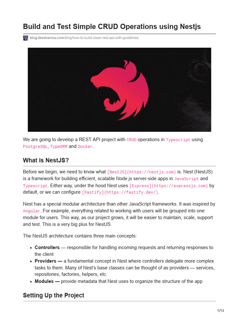 Build And Test Simple Crud Operations Using Nestjs Pdf Postgre Sql Systems Architecture