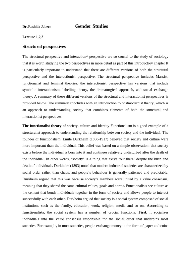 Structural Perspectives in Gender Studies | PDF | Marxism | Gender Studies