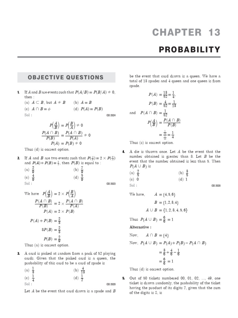 G12 Previous Year Questions Probability | PDF | Probability Theory ...