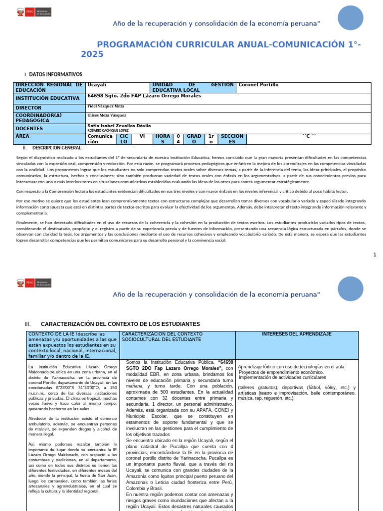 Plan Anual 2025 - Primero | PDF | Enseñando | Aprendizaje