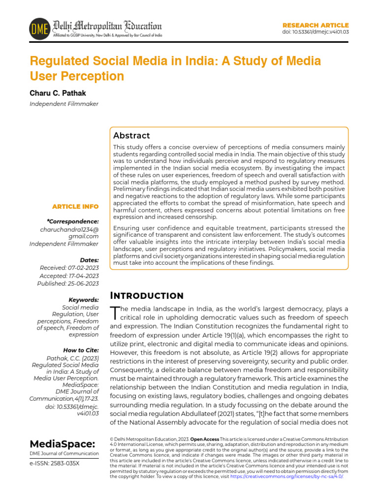 User Perceptions of Social Media Regulation in India | PDF | Social ...