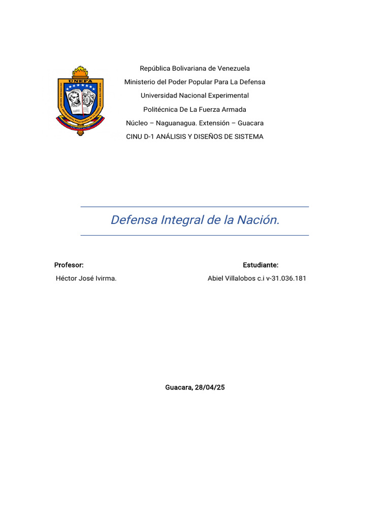 Defensa Integral de la Nación en Venezuela | PDF | Nación | Estado ...