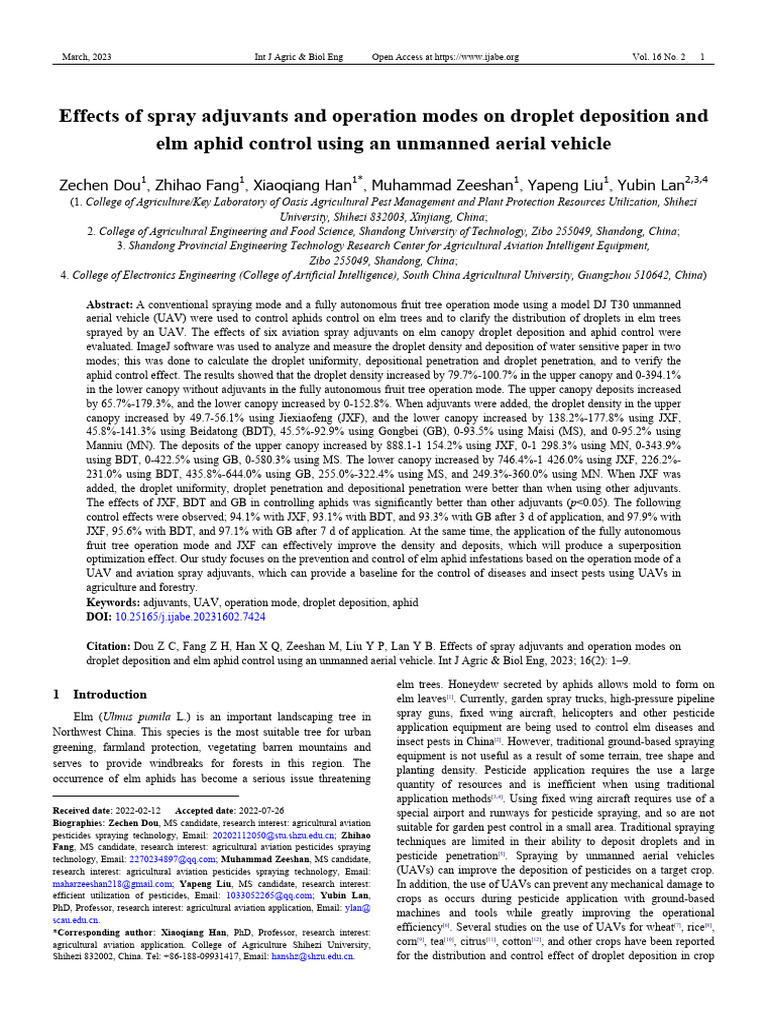 Effects of Spray Adjuvants and Operation Modes On | PDF