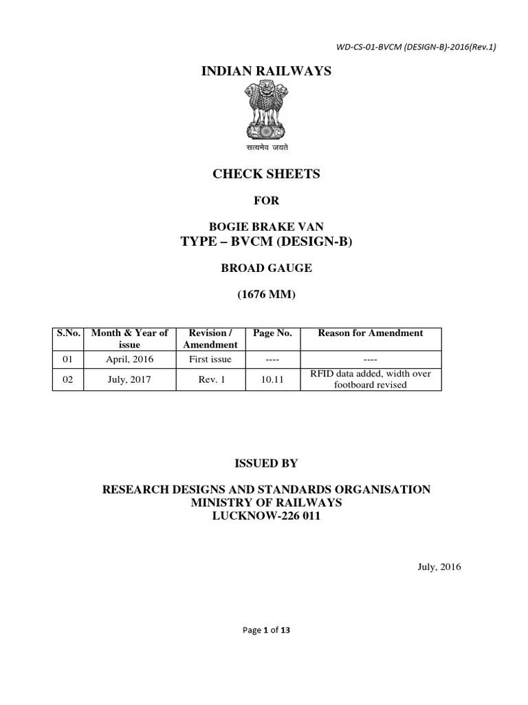 BVCM Bogie Brake Van Check Sheets | PDF | Rail Transport