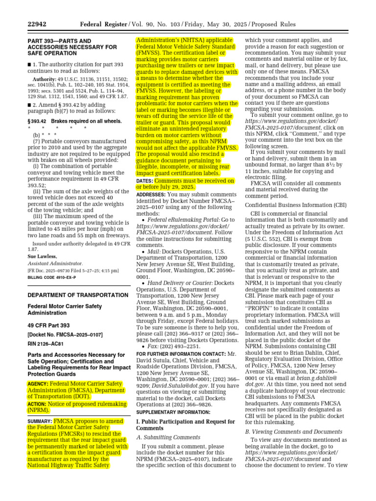 Mark Up FMCSA RIG Label 2025-09704 | PDF | Deregulation | Government