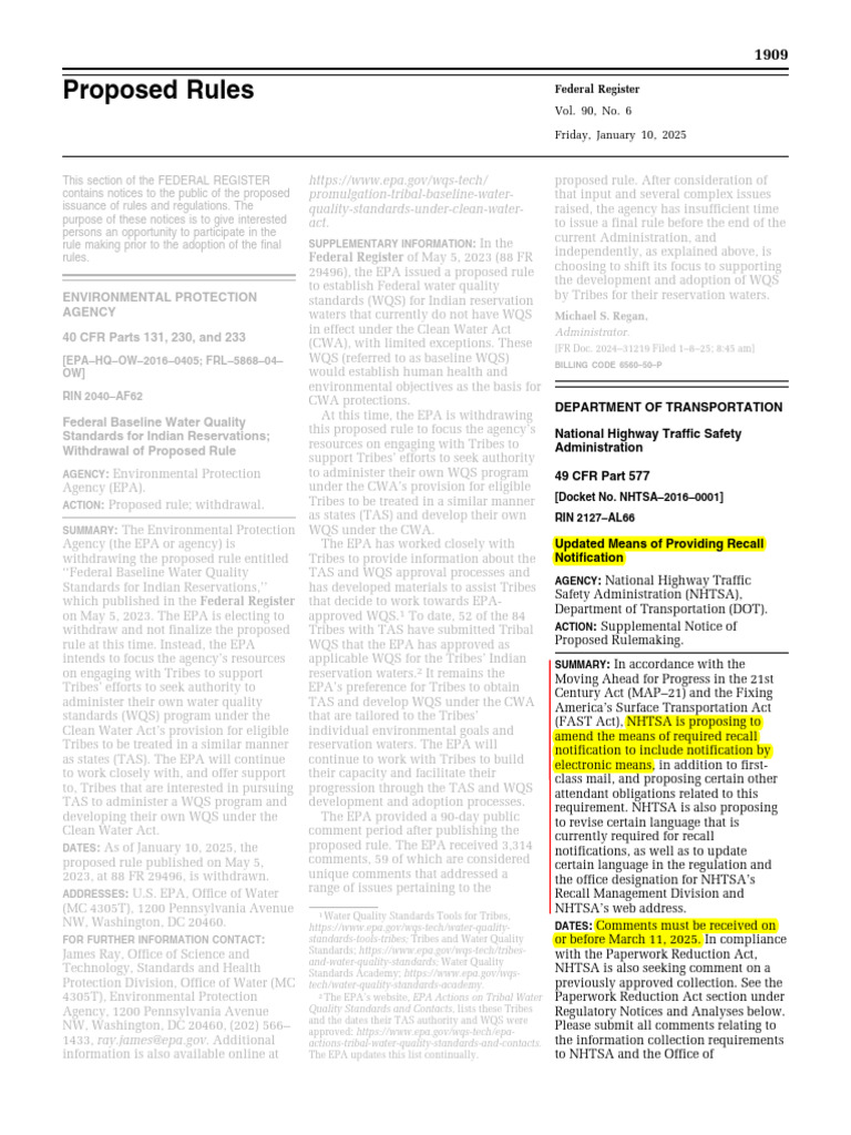 NHTSA Recall Electonic Notice Reqd - FR2024-31011 | PDF | United States ...