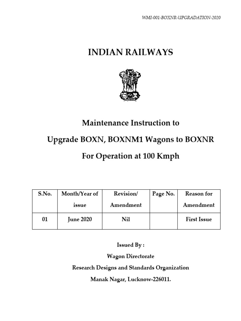 Wmi 001 Boxnr Upgradation 2020 | PDF | Rail Transport | Rolling Stock