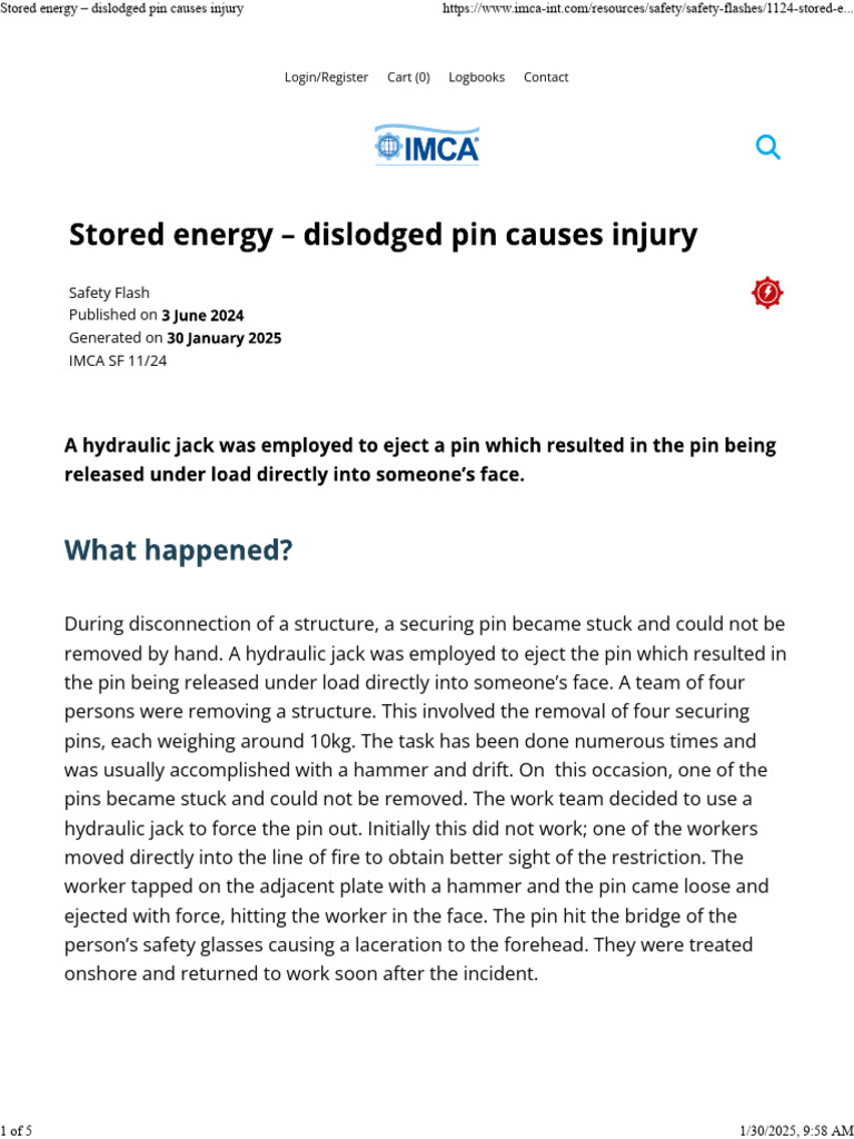 Stored Energy - Dislodged Pin Causes Injury | PDF
