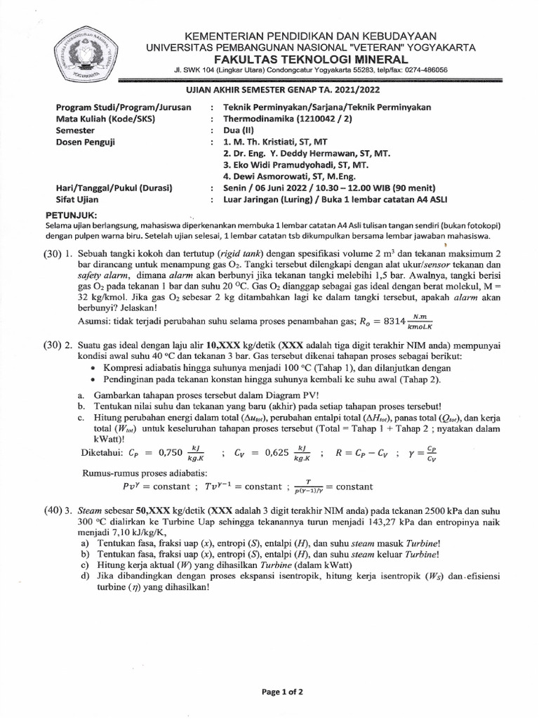 Soal Latihan Uas Termo 2025 | PDF