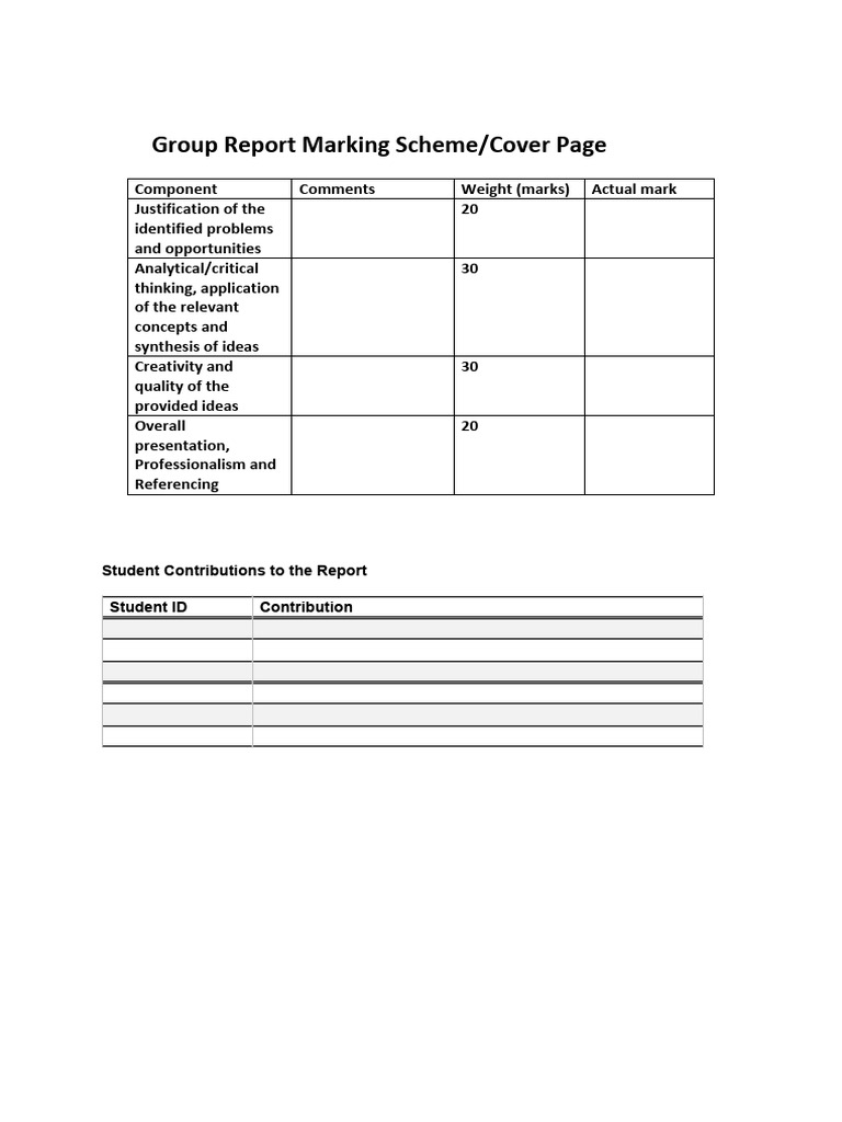 Group Report Marking Scheme-Cover Page | PDF