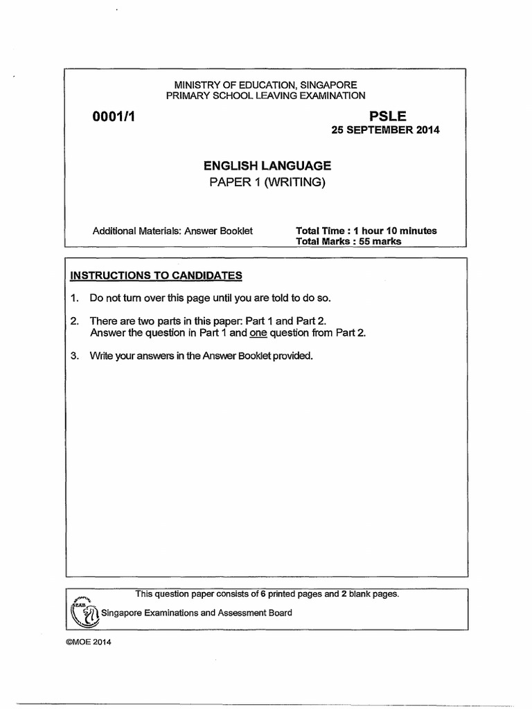 PSLE English Paper 1 & 2 Overview 2014 | PDF