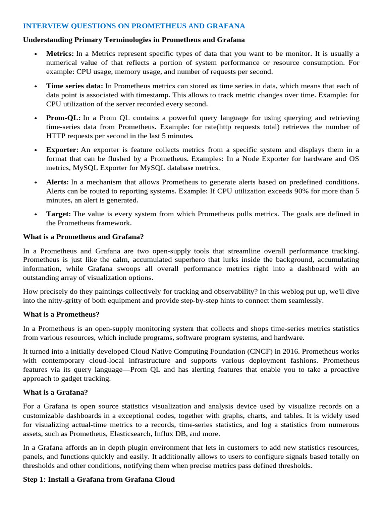 Interview Questions on Prometheus and Grafana | PDF | Databases | Cloud Computing