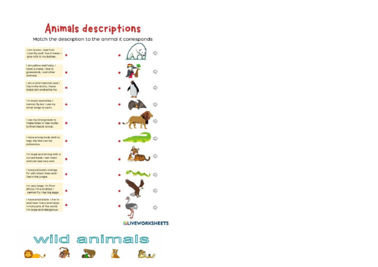 Animals Descriptions Worksheet 2022 | PDF