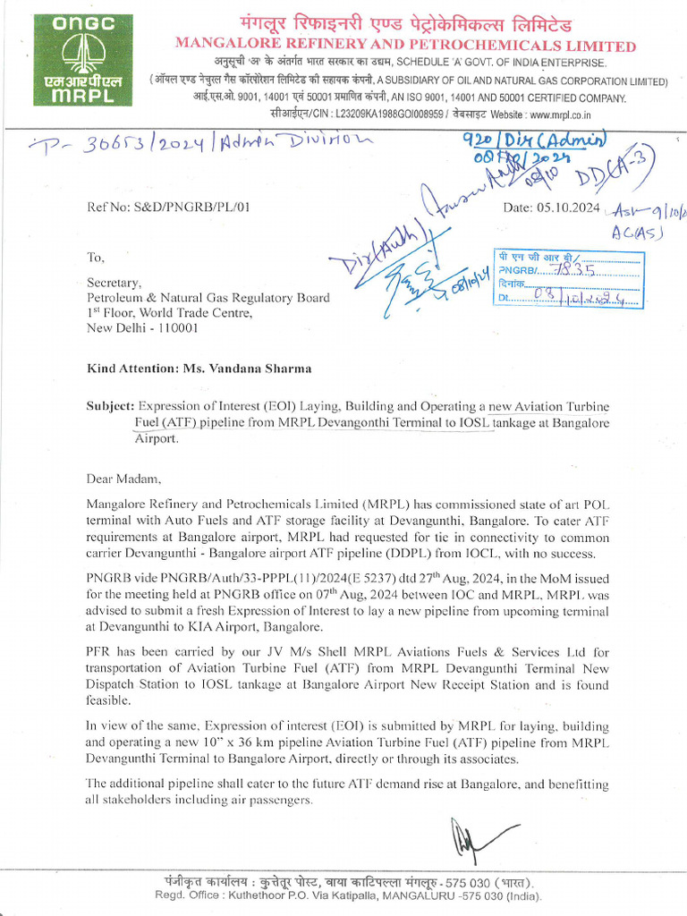 EOI MRPL 20241024 ATF Pipeline Project | PDF