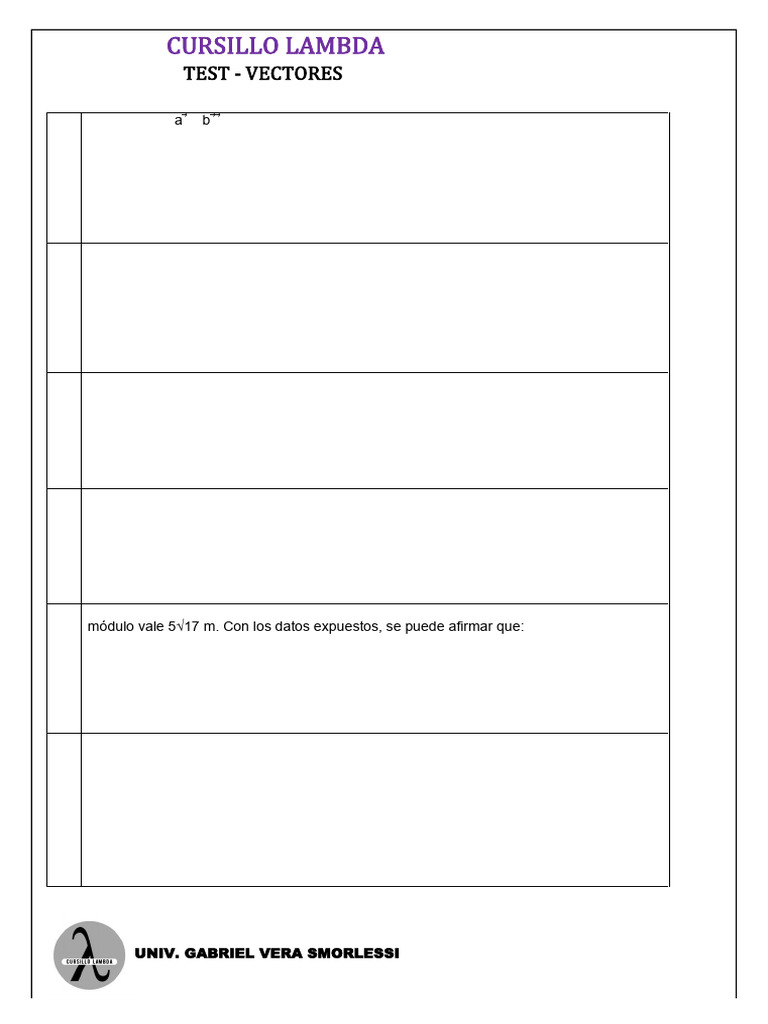 Test de Vectores: Problemas y Soluciones | PDF | Vector Euclidiano ...
