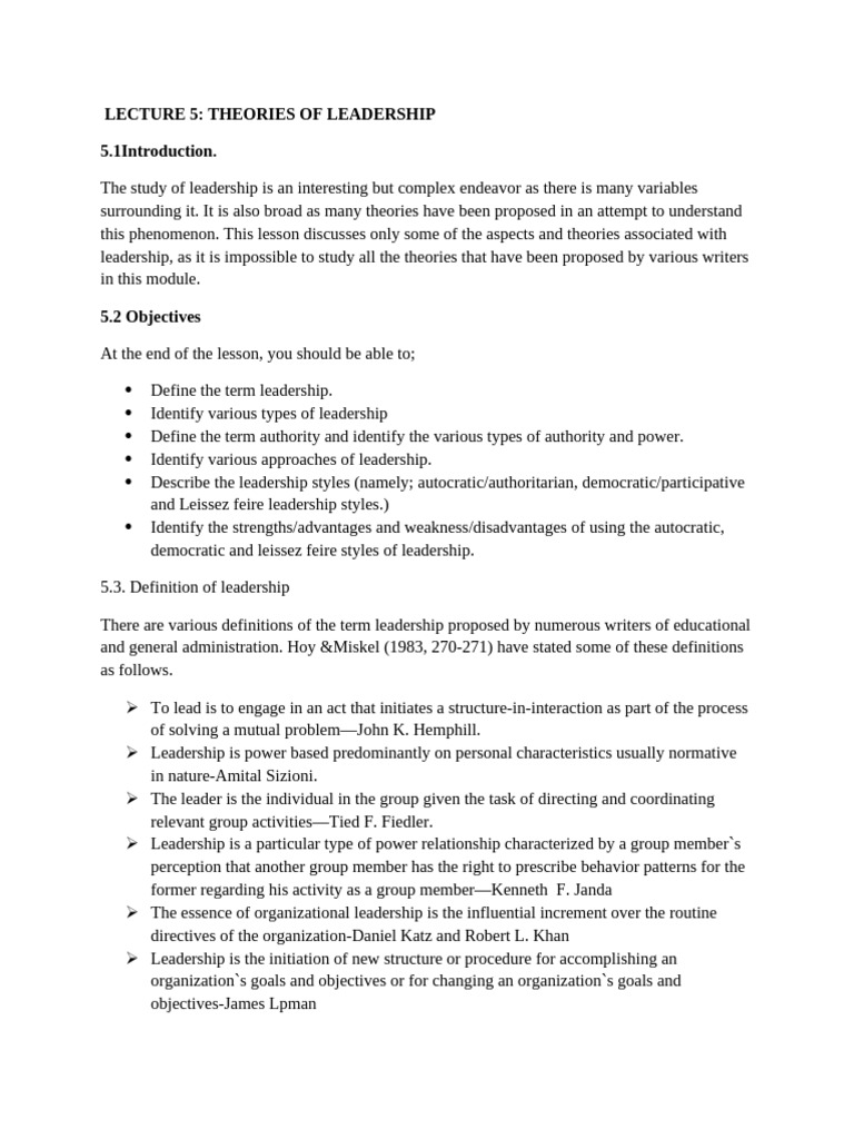 Lecture 5 (Educational Administration) (Autosaved) (R) | PDF | Leadership | Power (Social And ...