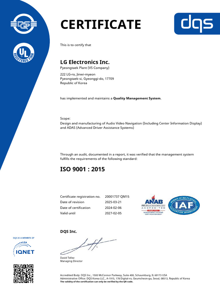 LG Electronics ISO 9001 Certification | PDF