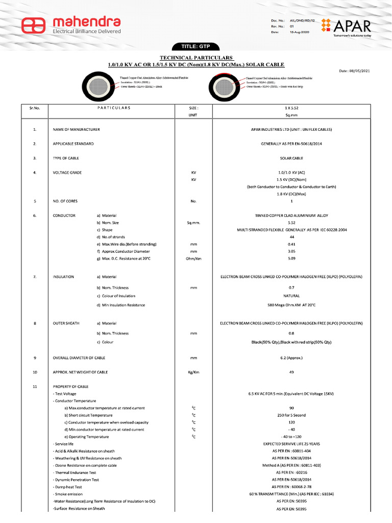 Apar 5.5 SQ MM DC GTP 1 | PDF