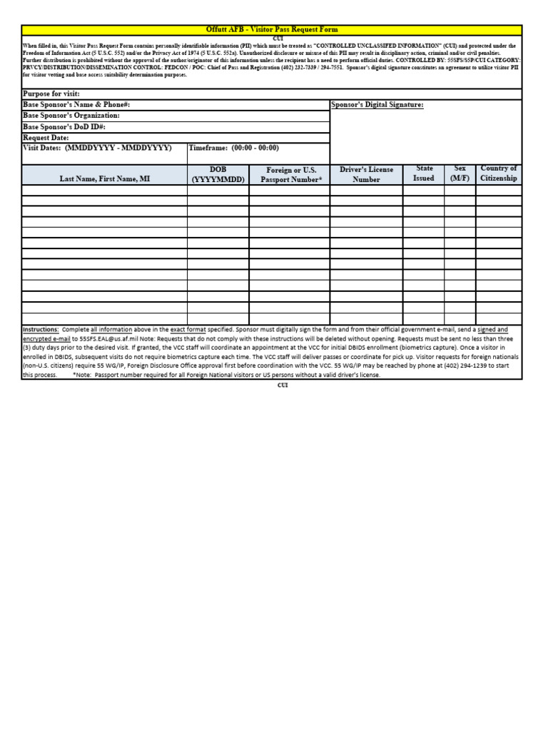 Offutt AFB Visitor Pass Request Form June 2025 | PDF | Justice | Crime ...