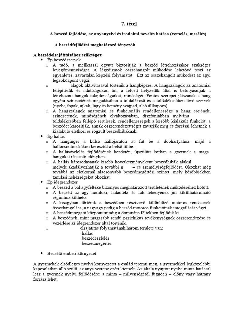 A Beszed Fejlodese, Az Anyanyelvi Es Irod Almi Nevelã©s Hatã¡sa (V ...