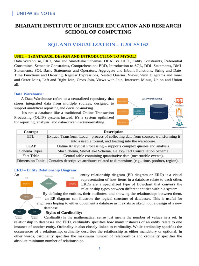 SQLV Unitwise Notes | PDF | Database Index | Relational Database