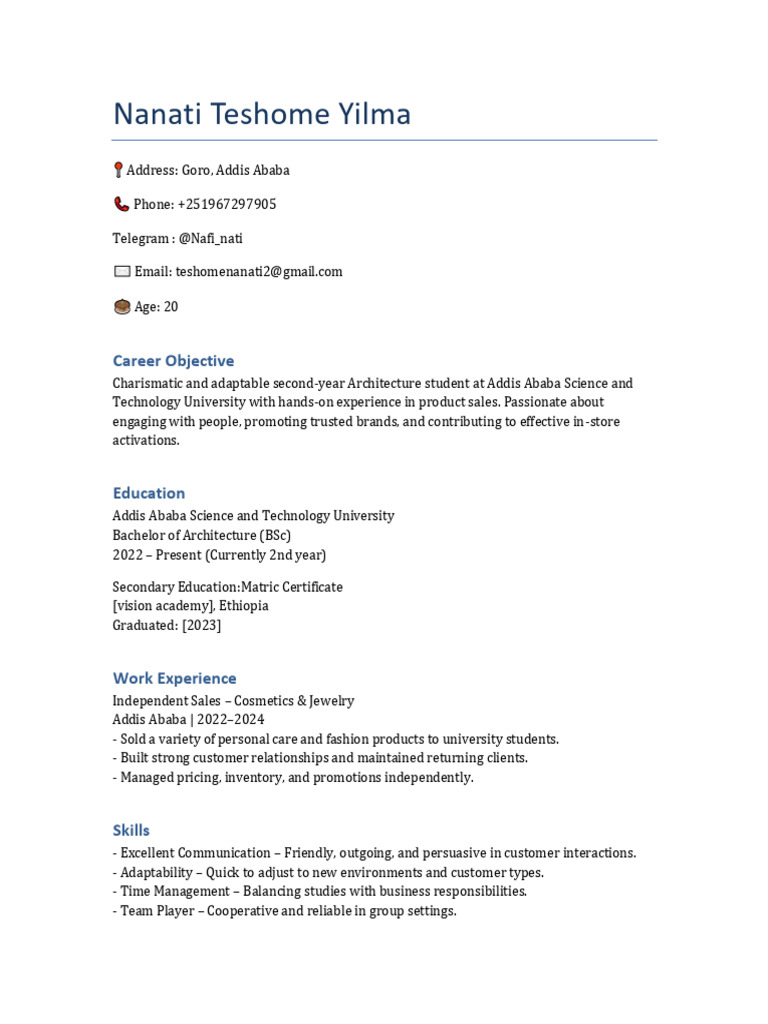 Nanati Teshome CV | PDF