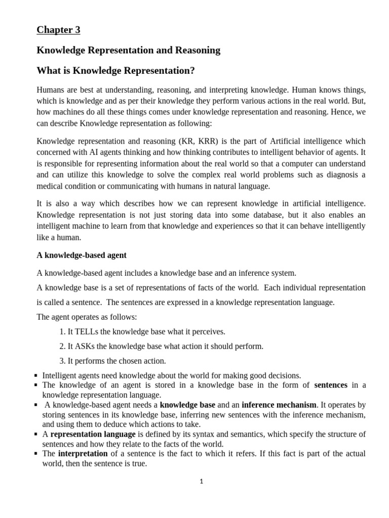 Chapter 03 Part I Knowledge Representation | PDF | Knowledge Representation And Reasoning | Logic