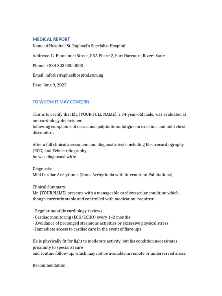 Medical Report Heart Arrhythmia | PDF