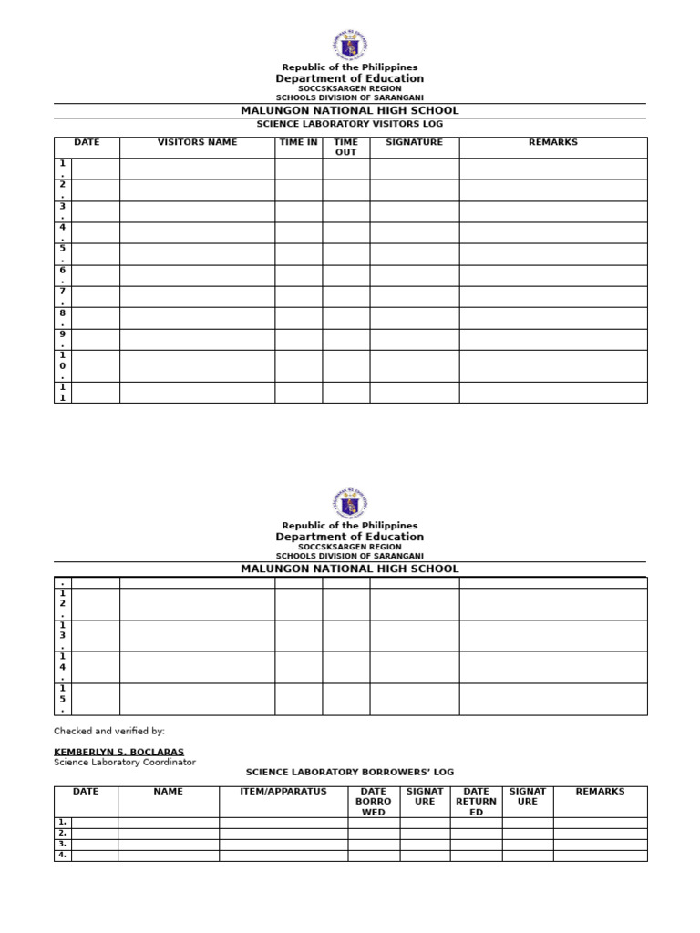 Science Laboratory Visitors Log | PDF