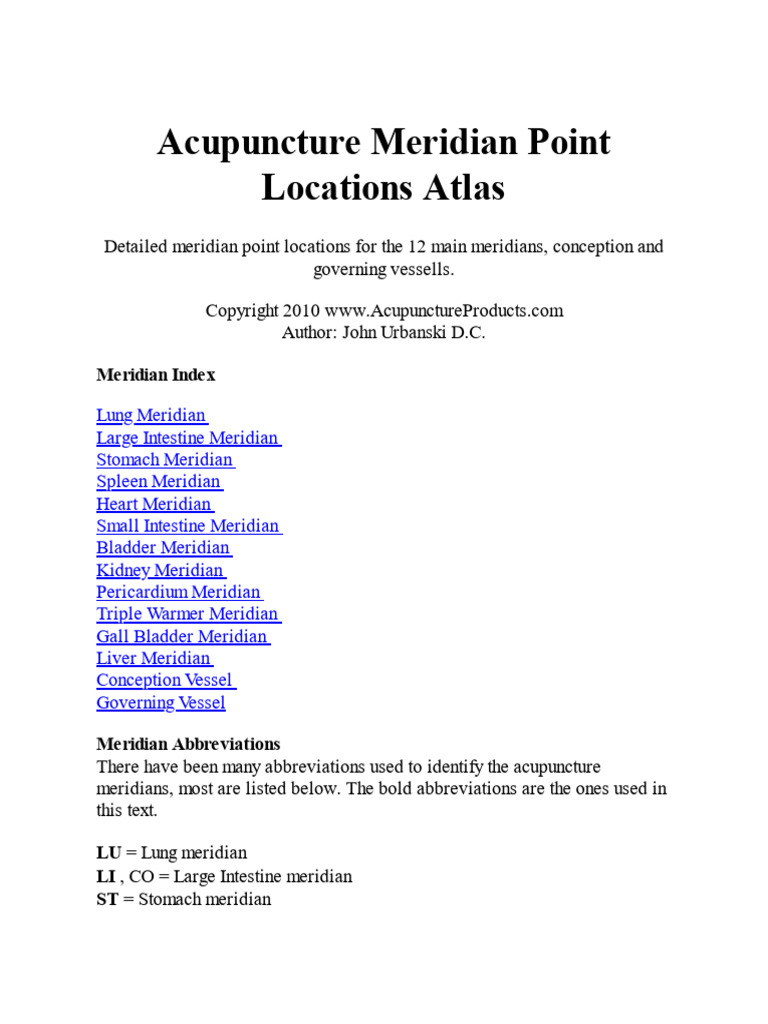 Acupuncture Meridian Point Locations Atlas - John Urbanski - (WeLib ...