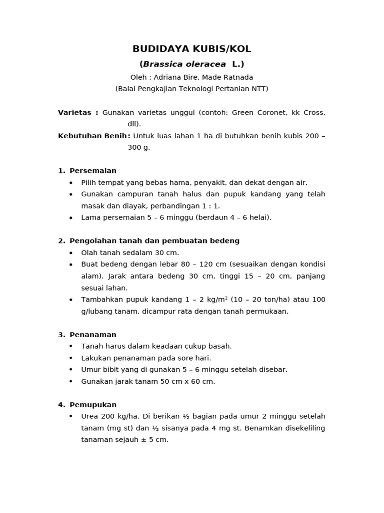 Panduan Budidaya Kubis dan Jarak Tanam | PDF