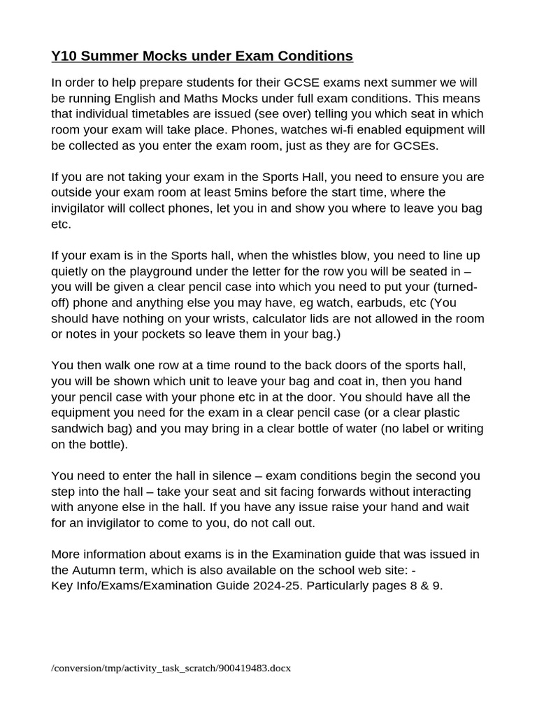 Y10 Summer Mocks Under Exam Conditions: /conversion/tmp/activity - Task ...