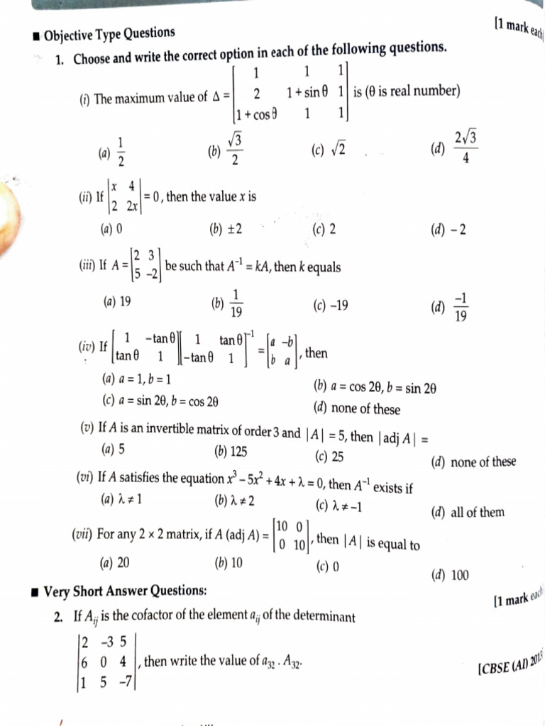 Maths Class 12 Practice Qs | PDF | Determinant | Matrix (Mathematics)