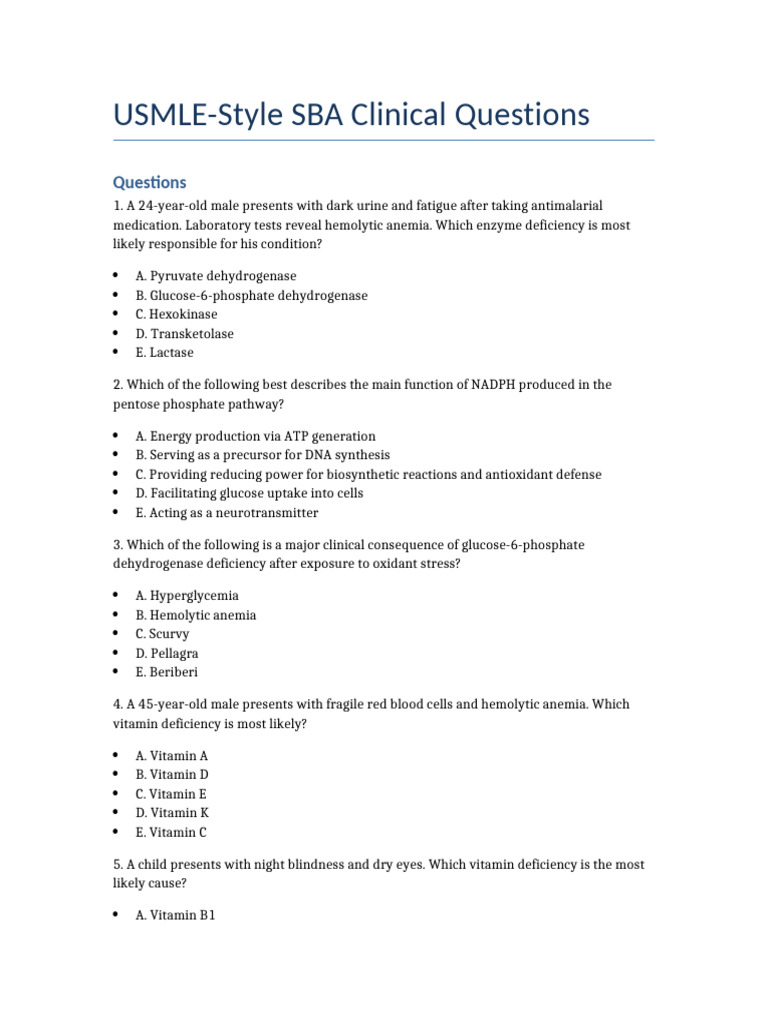 USMLE SBA Questions Sample | PDF | Insulin | Insulin Resistance