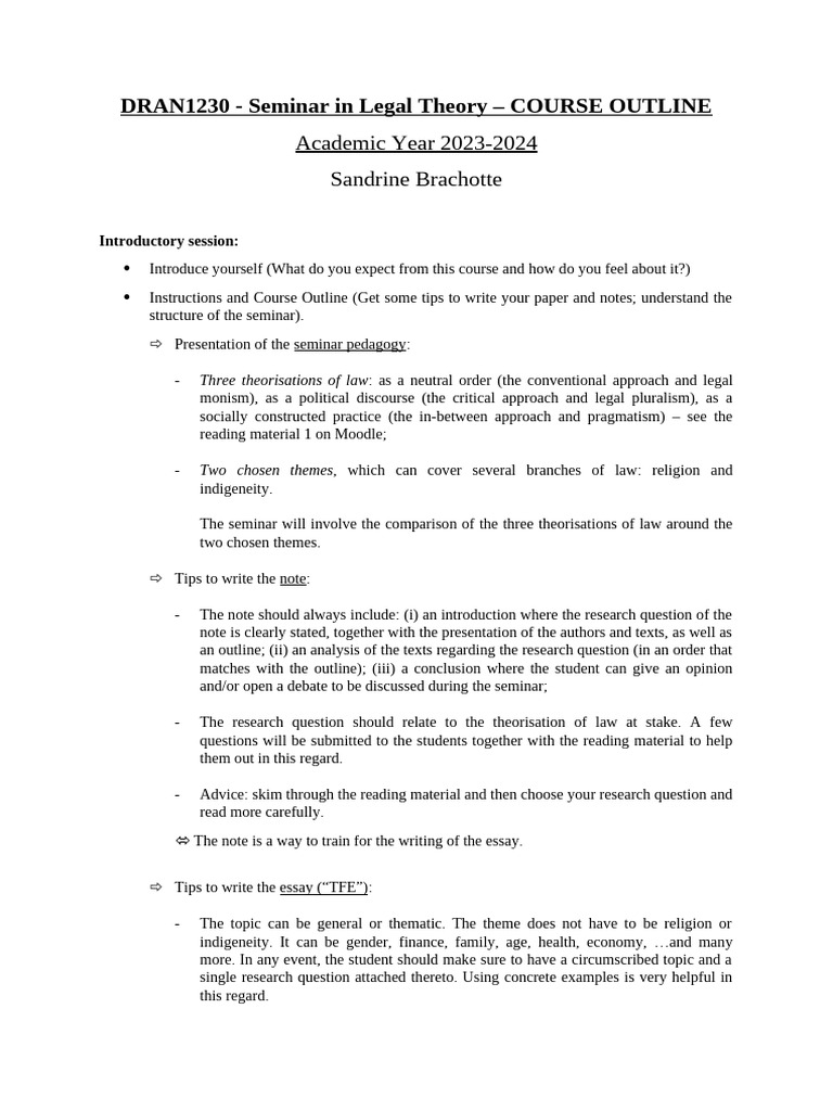 Legal Theory Seminar Course Outline | PDF | Essays | Liberal Arts Education