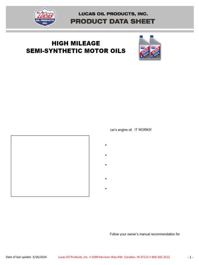 07 - MotorOil - HIGH MILEAGE Synthetic Blend Motor Oils - PDS | PDF ...