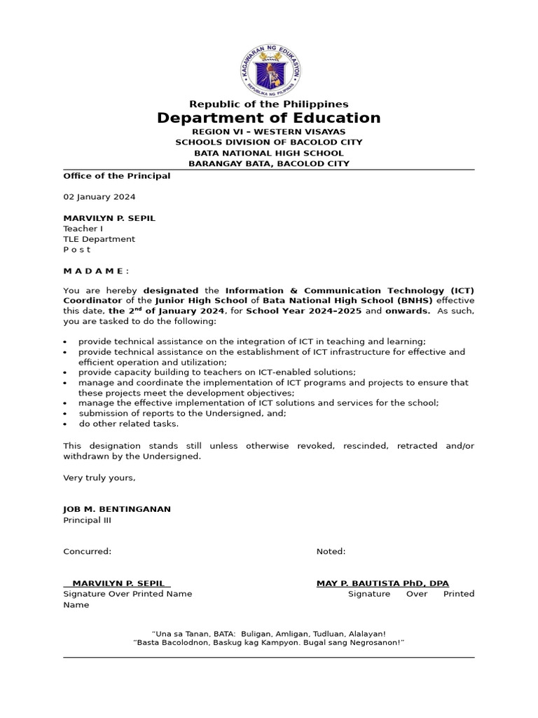 Designation As ICT Coordinator | PDF | Information And Communications Technology | Computing