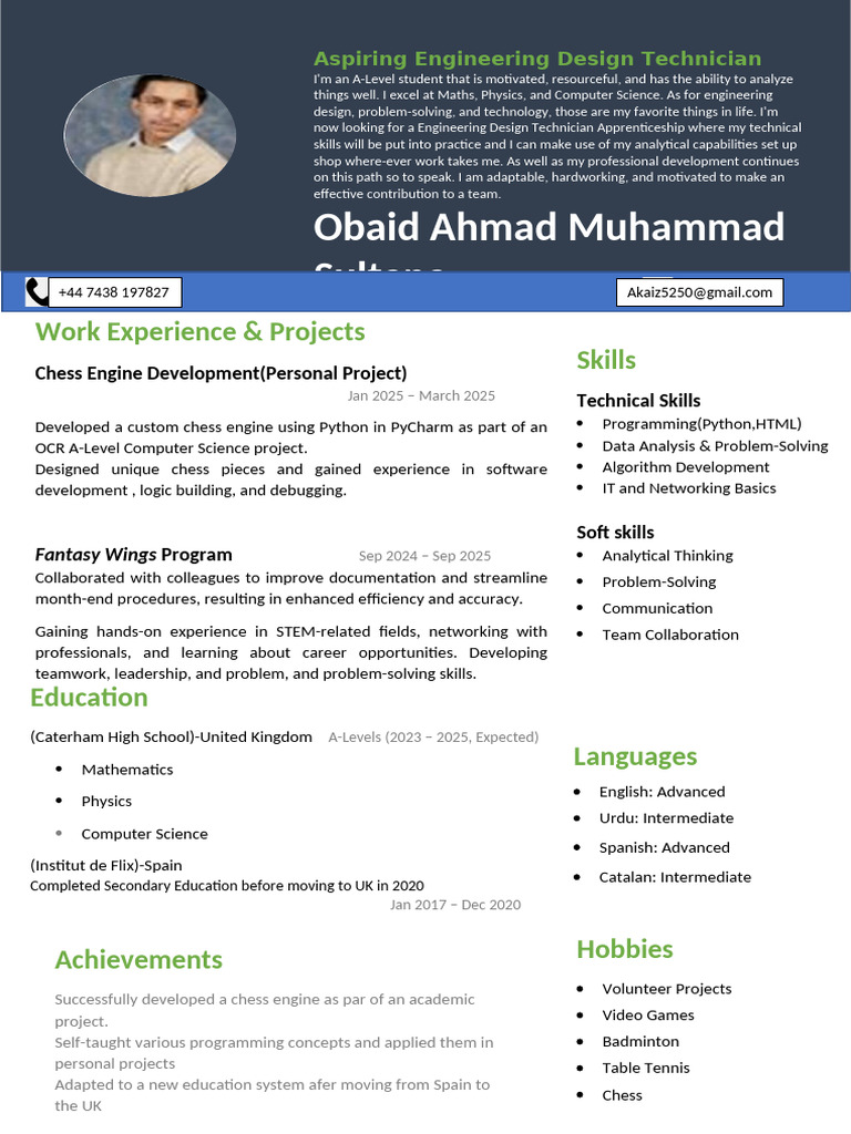 CV For Degree Apprenticeship by Obaid | PDF | Computer Programming ...